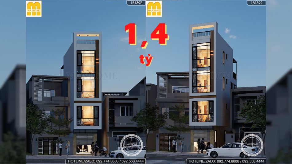 Thiết kế nhà ống 4 tầng mặt tiền nhỏ 3,3m kiến trúc hiện đại